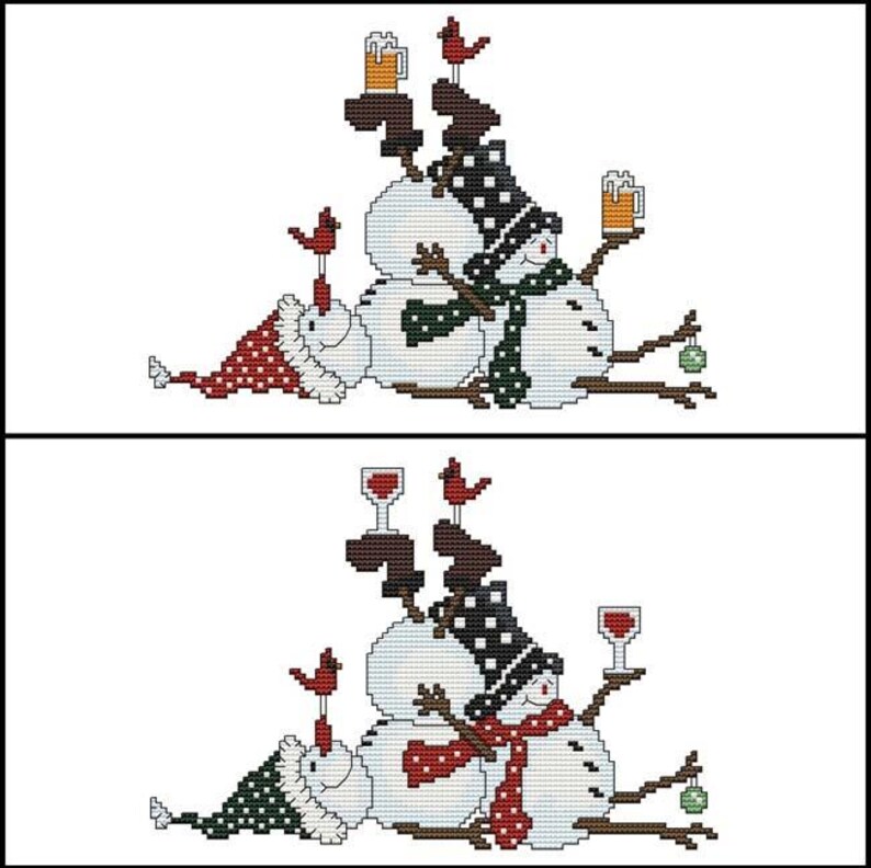 Tipsy Snowmen (wine and Beer) Counted Cross Stitch Pattern - Etsy