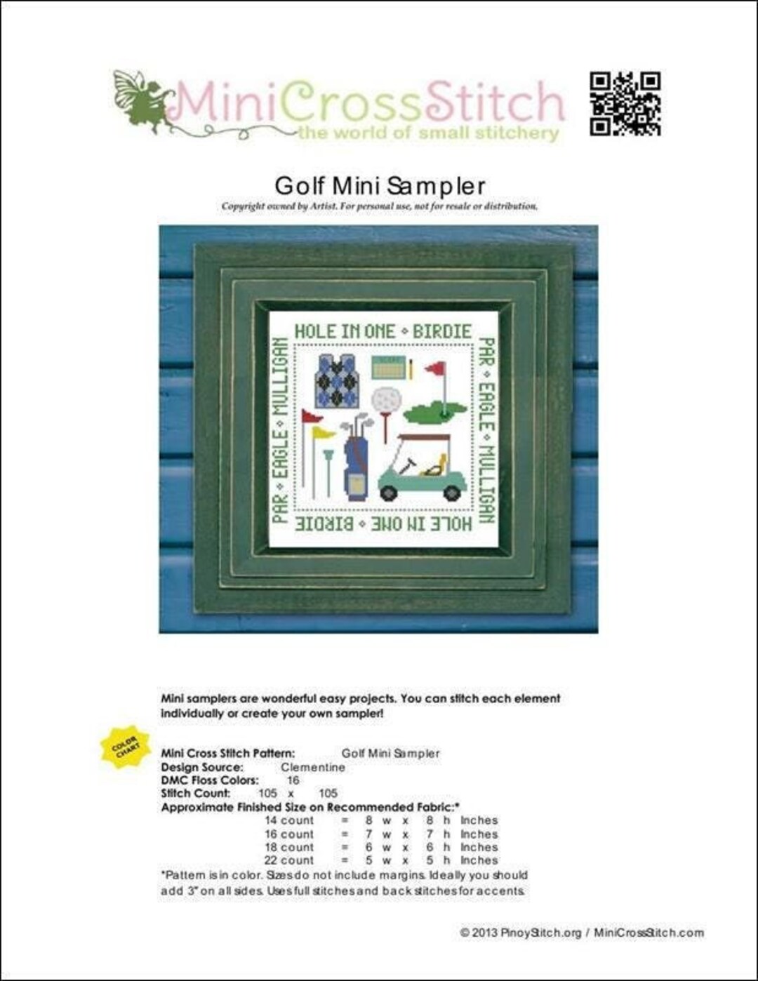 Golf Mini Sampler Counted Cross Stitch Pattern by Pinoystitch - Etsy