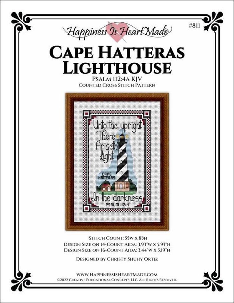 Cape Hatteras Lighthouse/psalm 112:4a Bible Verse Counted Cross Stitch ...