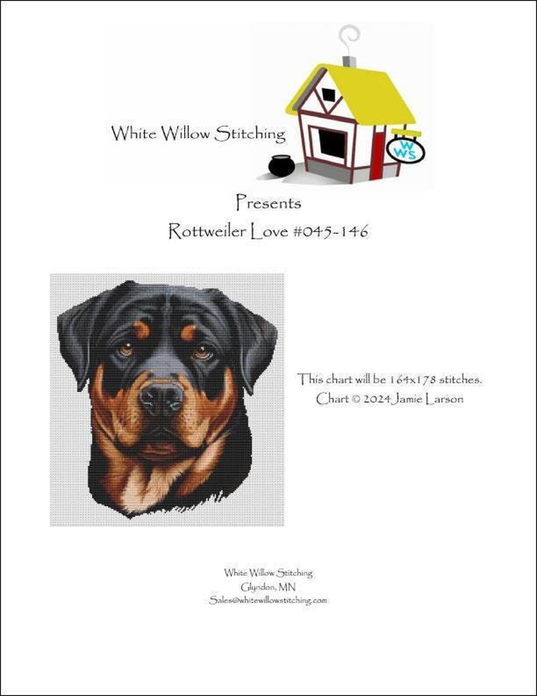 Rottweiler Love Counted Cross Stitch Pattern by White Willow Stitching ...