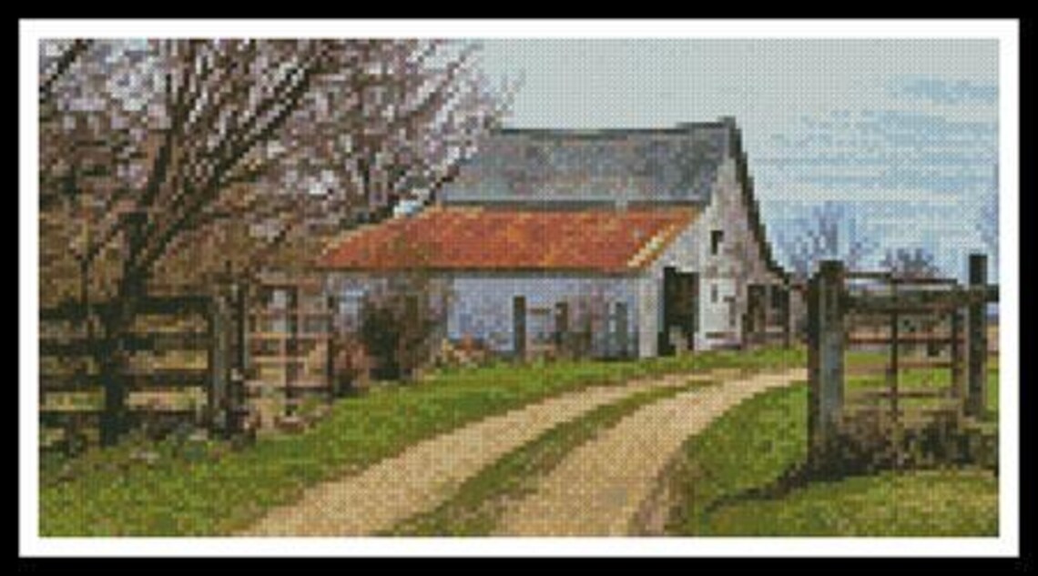 Choice of 2 Sizes - Rustic Barn (left) Counted Cross Stitch Pattern by ...
