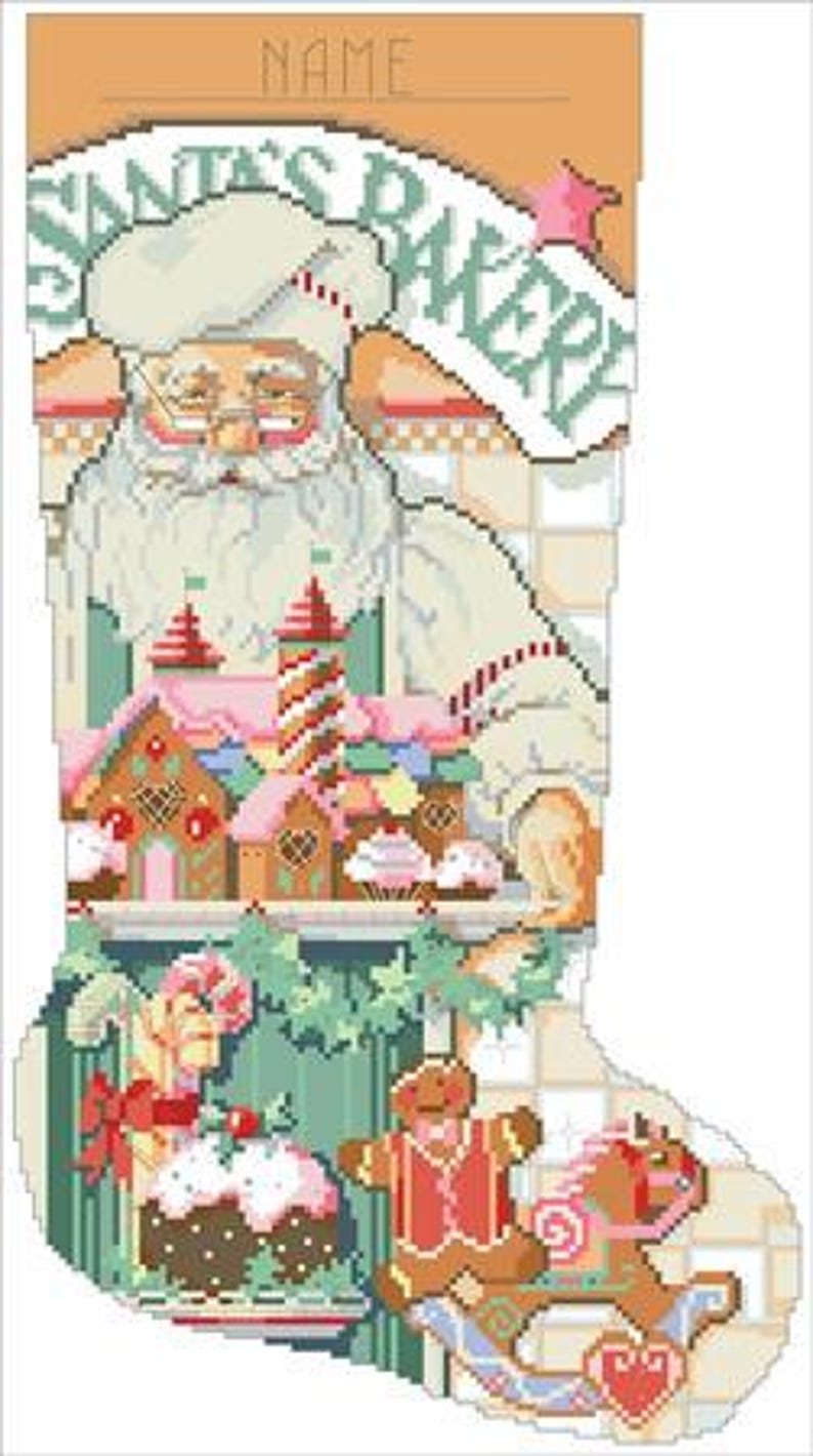 Baker Santa Stocking Counted Cross Stitch Pattern by Kooler Design ...