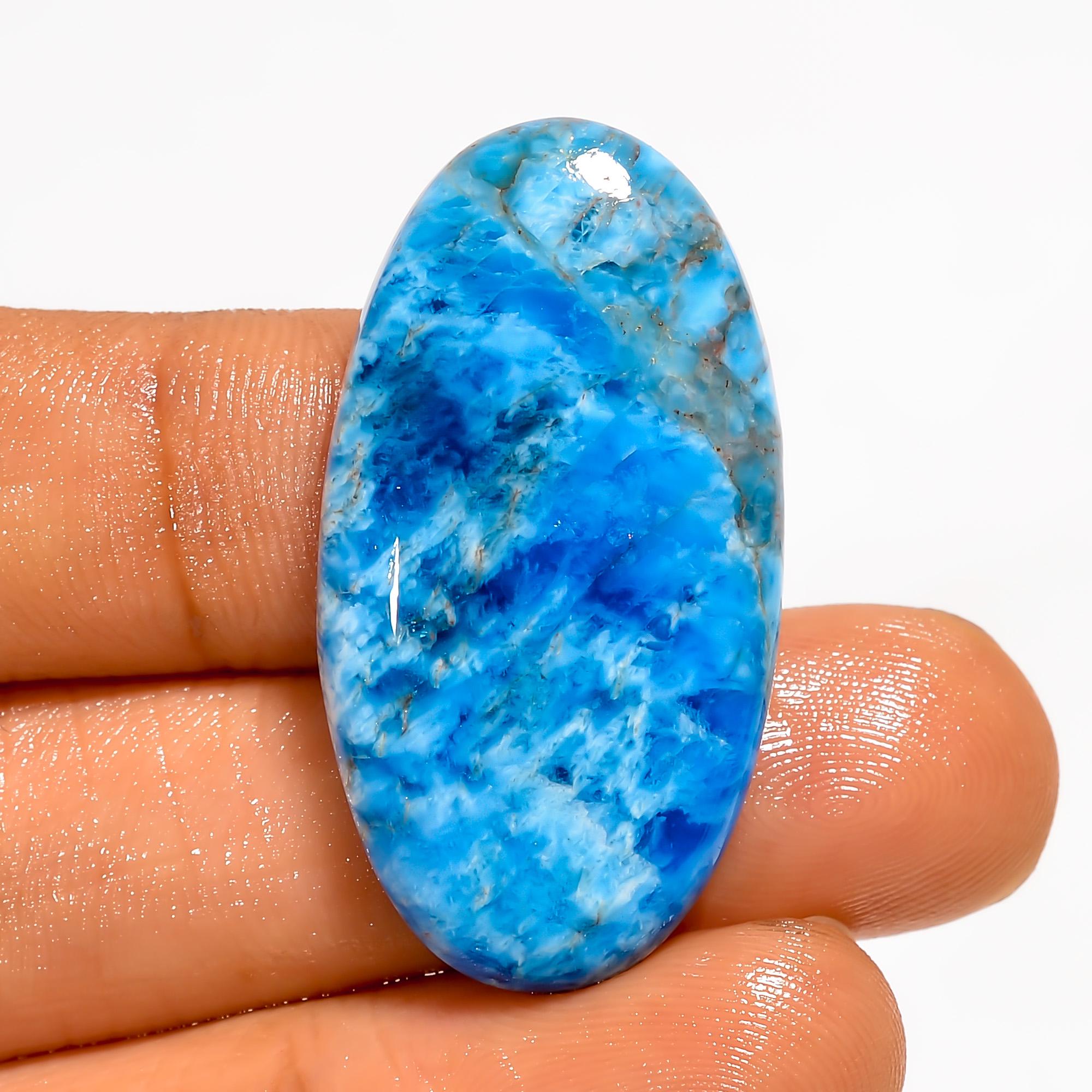 Rare Apatite Cabochon • Deep Ocean Blue Apatite Cabochon • Vibrant Blue ...