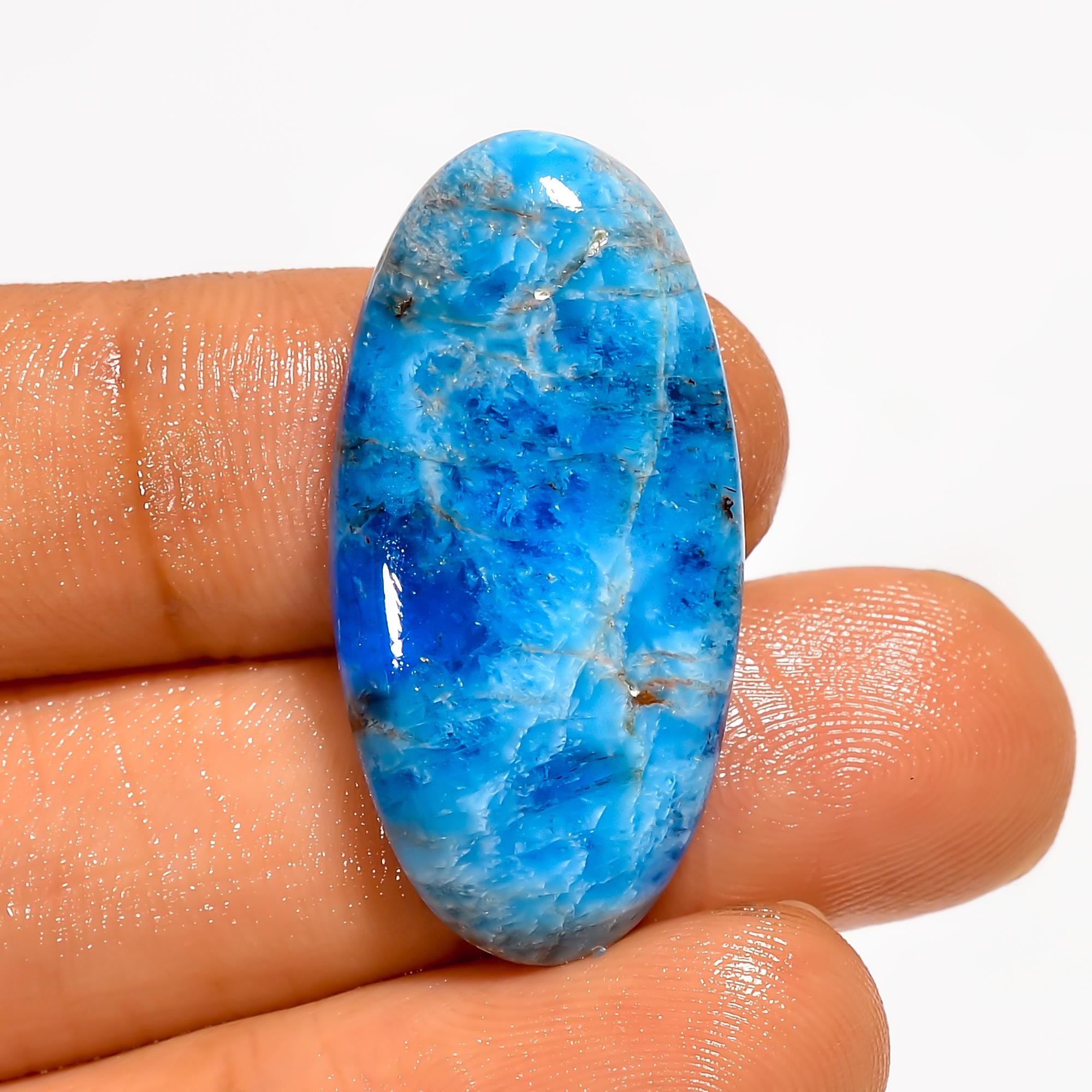 Rare Apatite Cabochon • Deep Ocean Blue Apatite Cabochon • Vibrant Blue ...