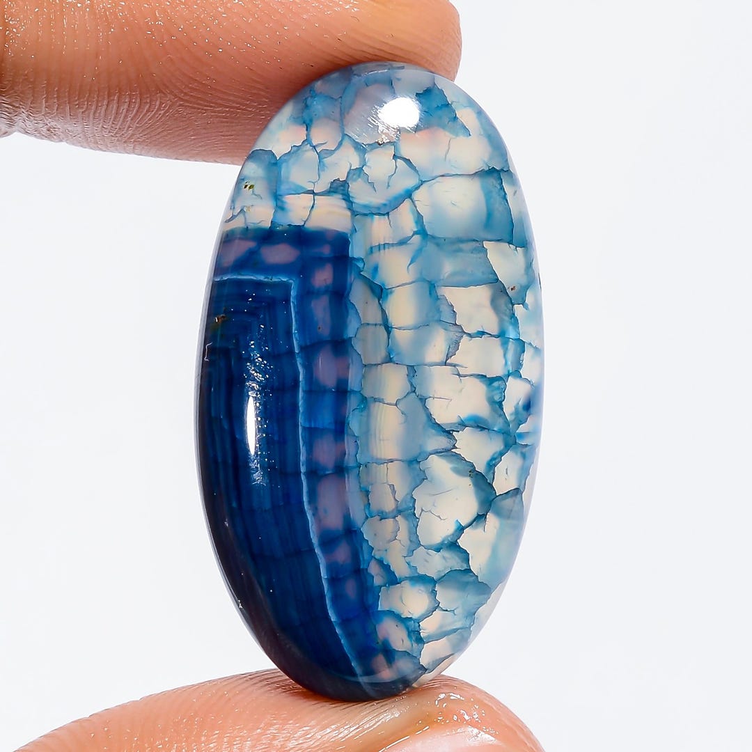 Blue Dragon Veins Agate Fantastic Loose Gemstone Oval Shape Cabochon ...