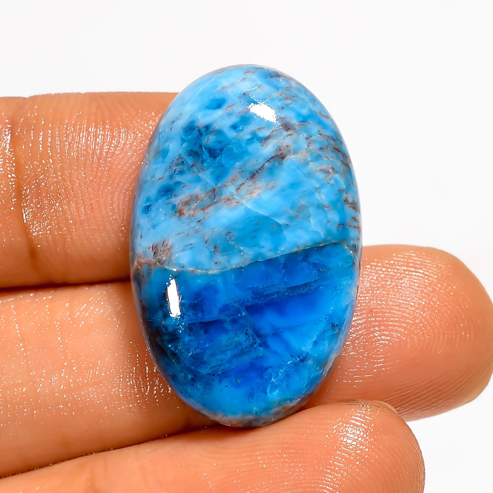 Rare Apatite Cabochon • Deep Ocean Blue Apatite Cabochon • Vibrant Blue ...