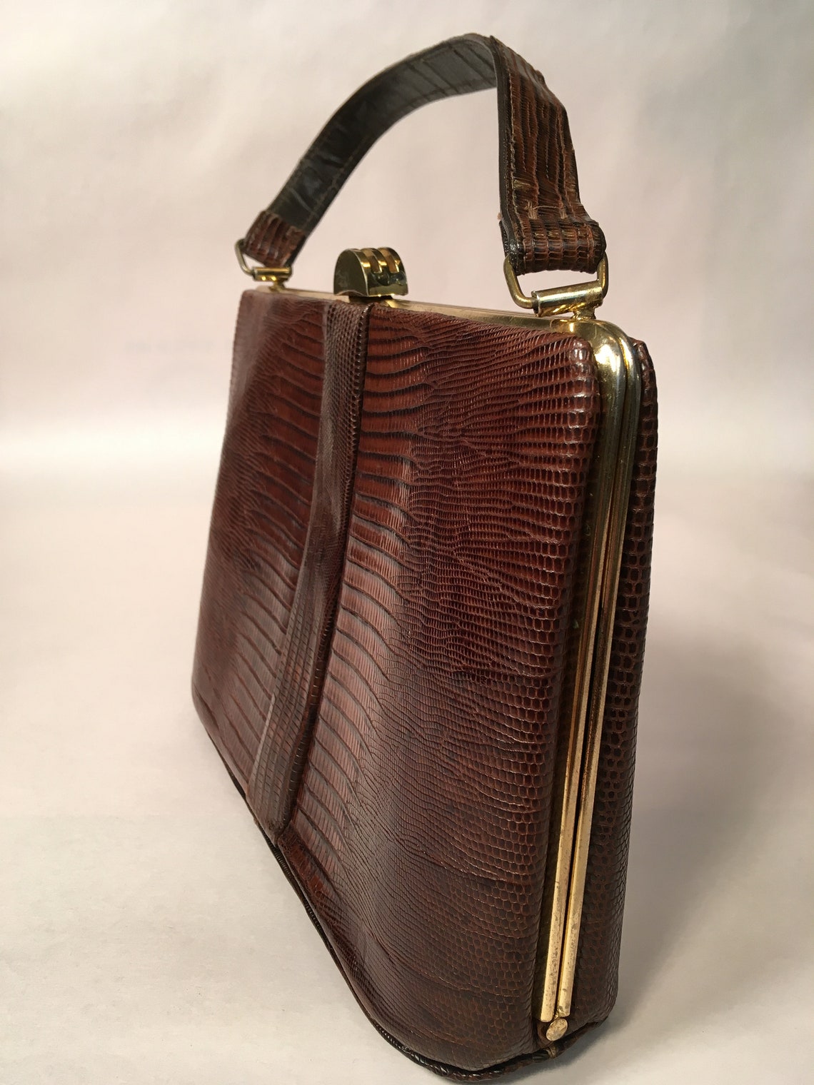Genuine Lizard Purse With MCM Brass Clasp and Frame, 1950's Great ...