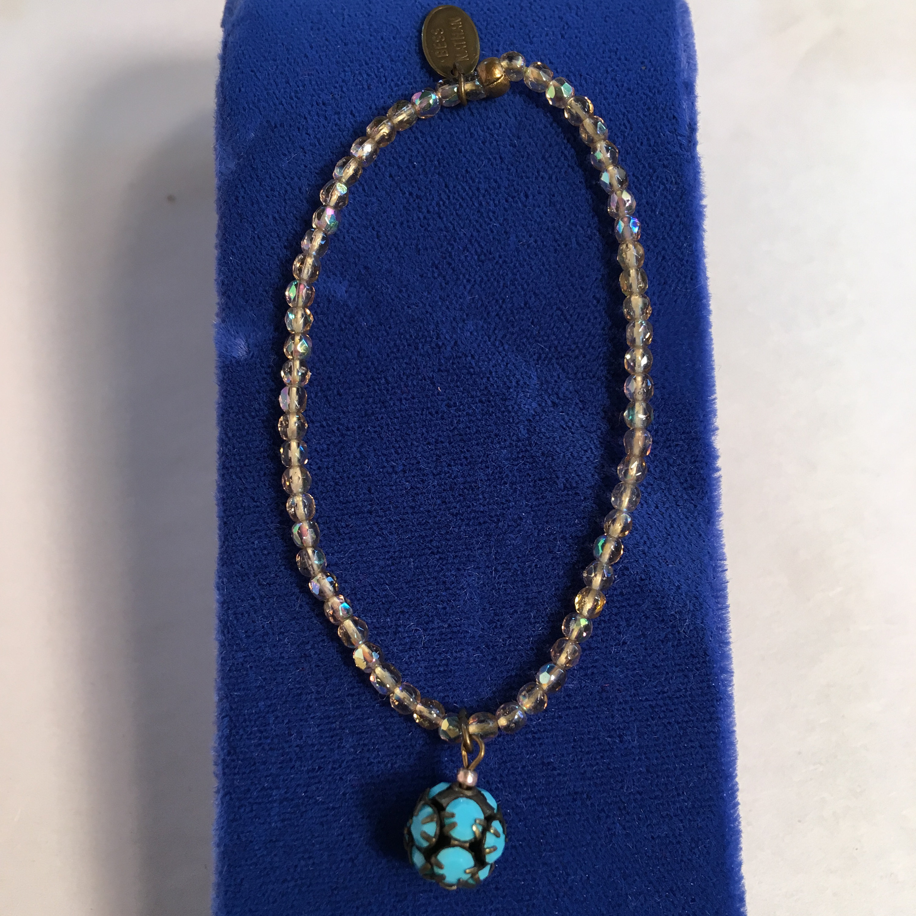 Bess Nathan Signed Beaded Bracelet With Faceted Turquoise Drop - Etsy