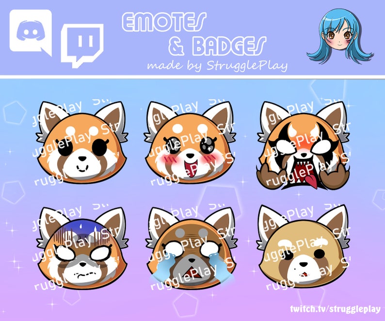 Retsuko I Red Panda I Emote Set I Twitch - Etsy