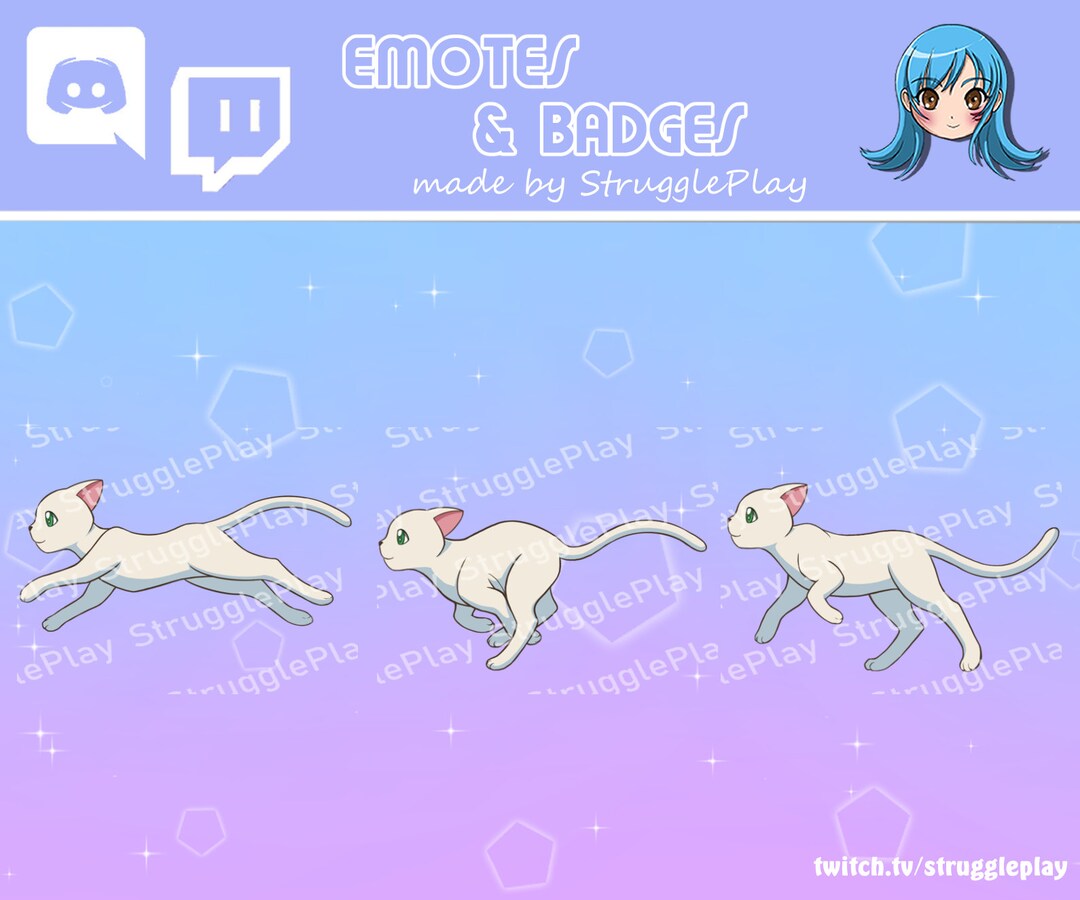 Animated Emote I Cat Running White I Twitch - Etsy