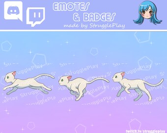 Animated Emote I Cat Running White I Twitch - Etsy