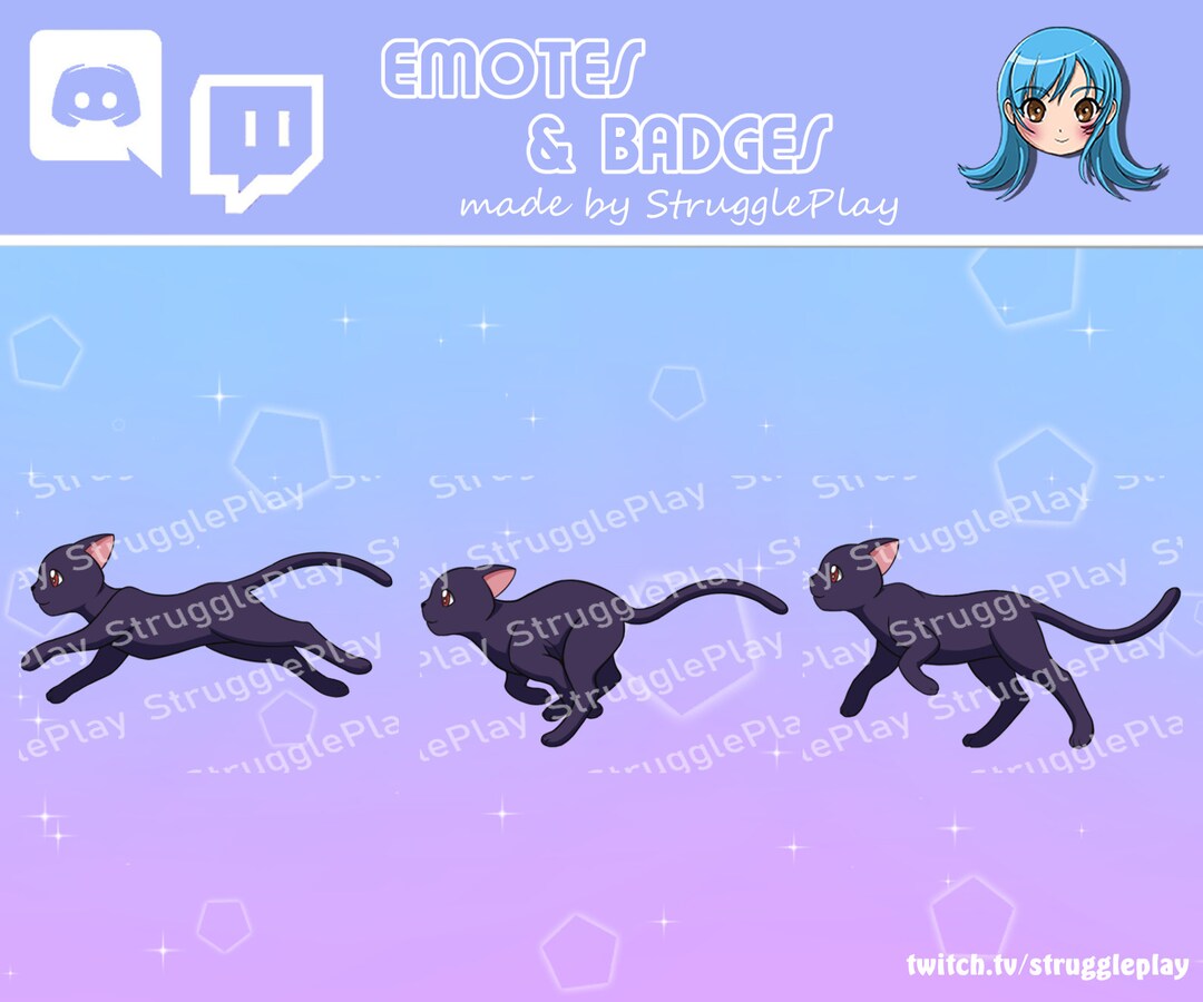 Animated Emote I Cat Running Black I Twitch - Etsy