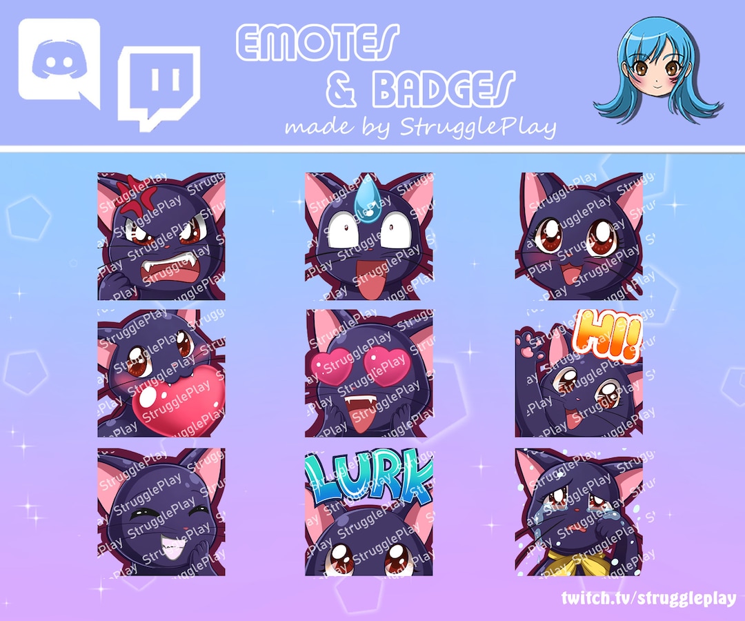 Cute Cat Black I Anime I Emote Set Big Pack - Etsy