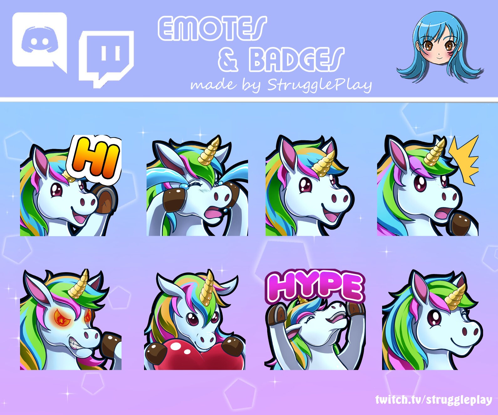 Unicorn Emotes "rainbow" - Etsy