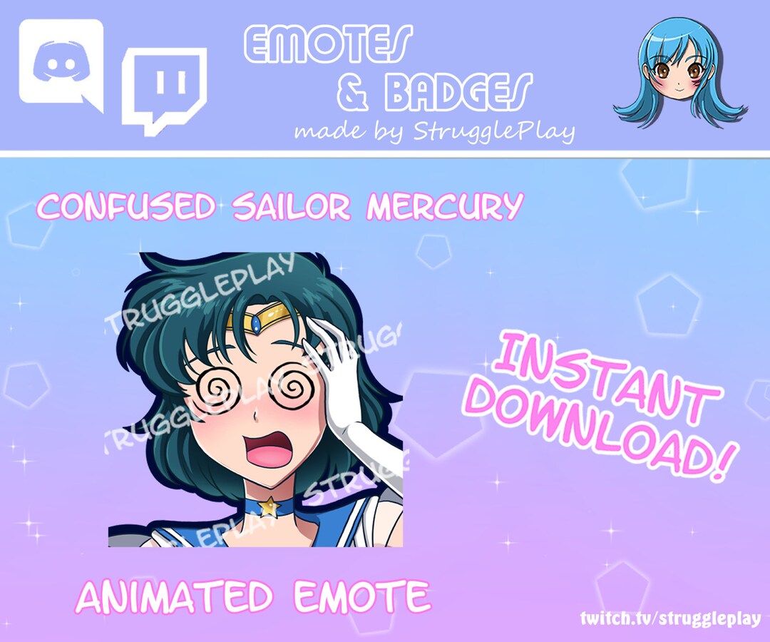 Animated Sailor Merkur Emote I 'confused' - Etsy