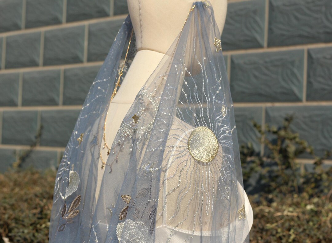 Blue Celestial Veil,vintage Veil,sun Stars and Moon Wedding Veil,night ...