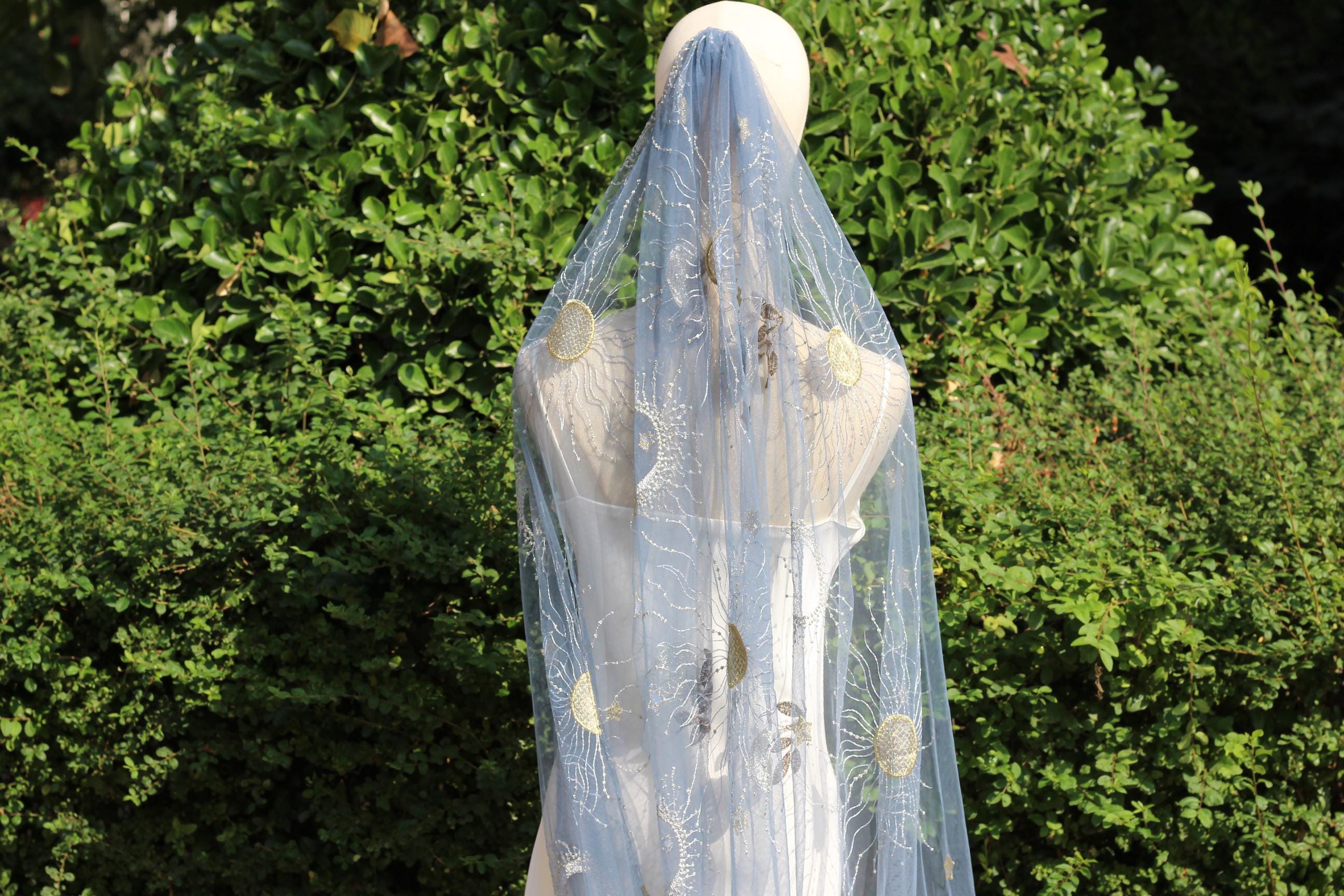 Blue Bridal Veil,celestial Veil,star Cape,moon Cape Veil,celestial ...