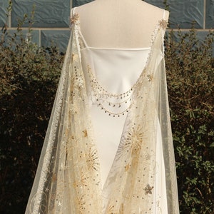 Celestial Cape,star Cape,gold Glitter Star Cape Veil,bridal Cape Stars ...