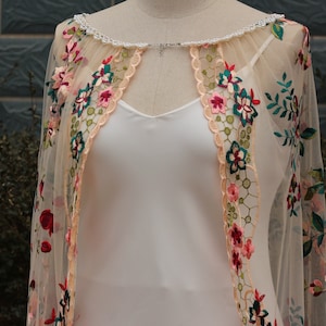 Flower Bridal Cape,floral Cape Veil,embroidered Cape,flower Wedding ...