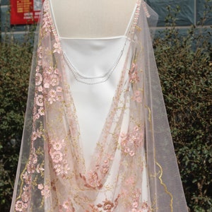 Pink Flower Cape,floral Bridal Cape,floral Embroidered Wedding Cape ...