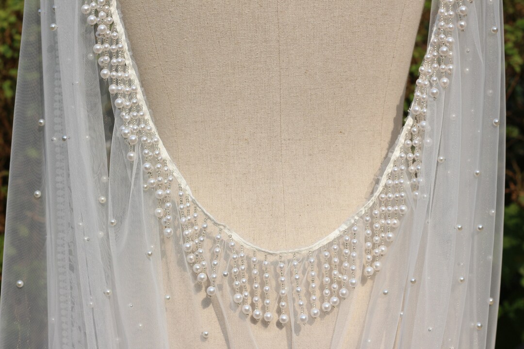 Pearl Wedding Cape,pearl Cape,pearl Bridal Cape,pearl Cape Veil,lace ...