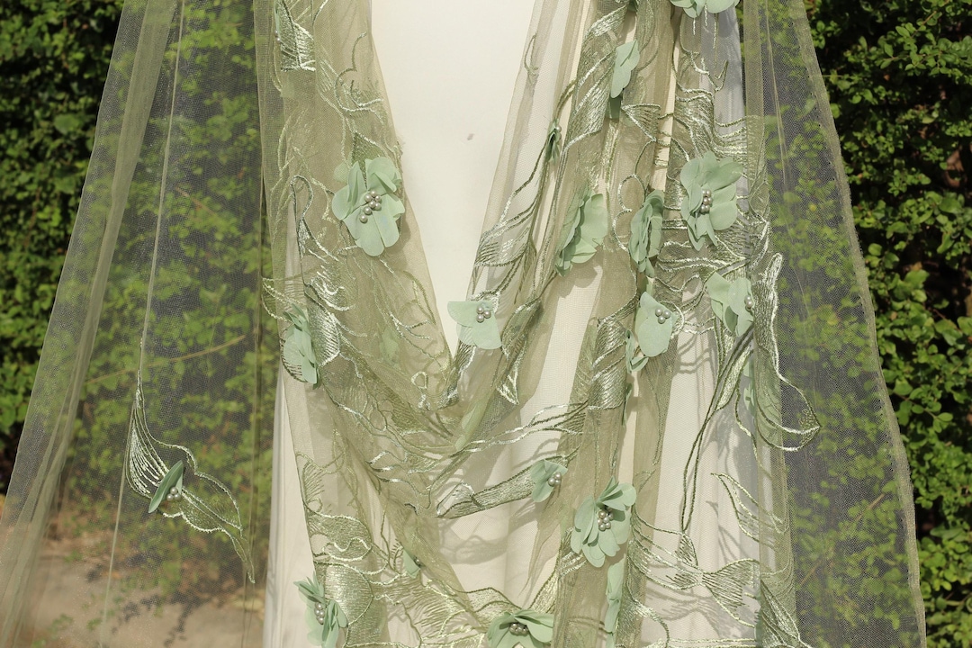 Green Cape,floral Wedding Cape,wildflower Cape,embroidered Wedding Cape ...