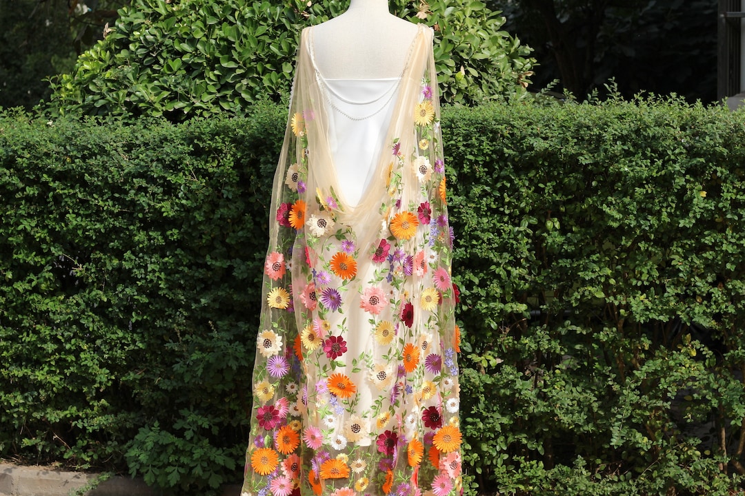 Colorful Floral Wedding Cape,colorful Bridal Cape,floral Embroidered ...