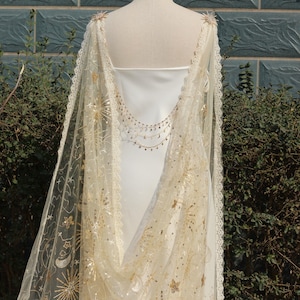 Gold Celestial Wedding Cape,bridal Cape Stars,moon Cape,glitter Star ...