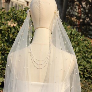 Pearl Draped Wedding Veil, Boho Bridal Hair Piece - Etsy