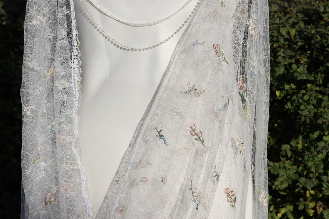 Floral Bridal Cape Embroidered Cape Flower Bridal Cape,wildflower Cape ...