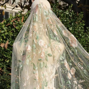 Green Leave Pink Floral Veil With Embroidered Flower,peachy Pink Flower ...