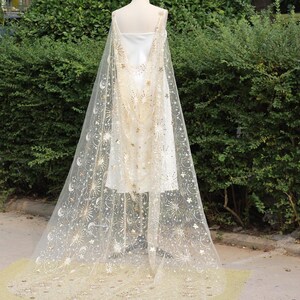 Celestial Wedding Cape, Gold Glitter Stars, Moon Bridal Cloak - Etsy