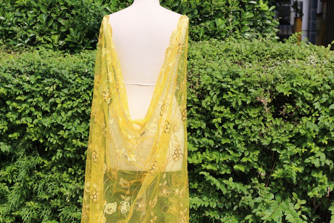 Yellow Sequin Bridal Cape, Floral Embroidered Wedding Draped Cape - Etsy