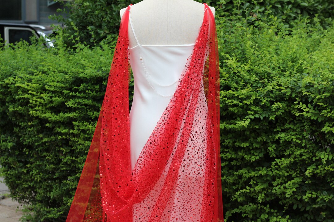 Red Sequin Cape Beaded Cape Veil,pearl Cape Veil,dress Cape,bridal Cape ...