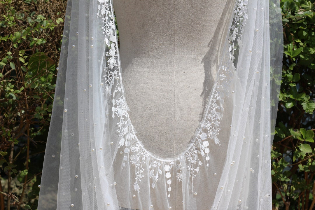 Pearl Cape Veil,lace Cape Veil,pearl Wedding Cape,pearl Bridal Cape ...