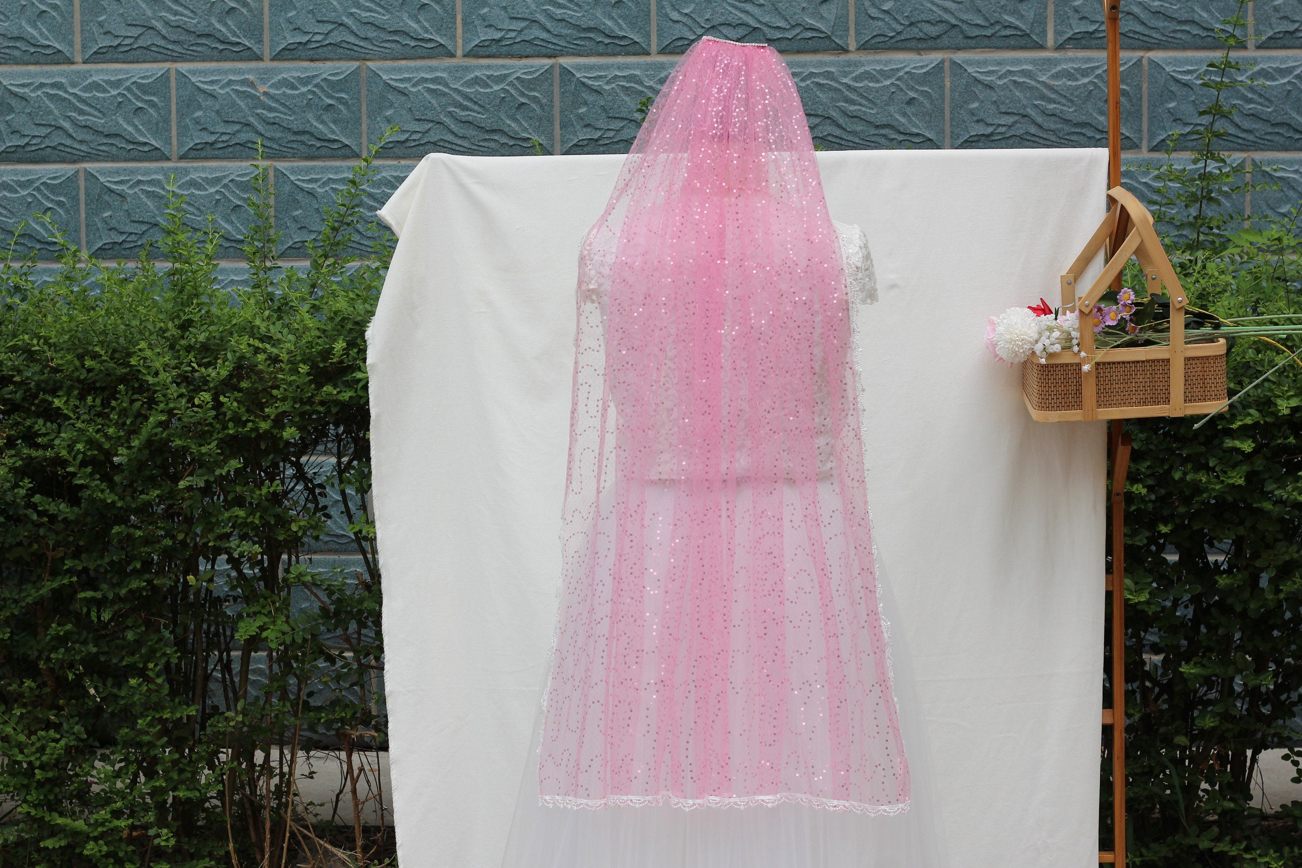 Pink Sparkle Veil,simple Sparkle Sequin Veil,unique Veils,short Bridal ...