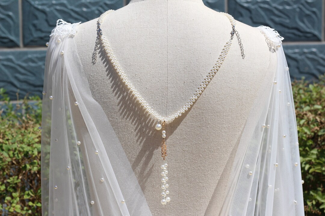 Pearl Bridal Cape Veil With Back Necklace, Wedding Shoulder Drape - Etsy