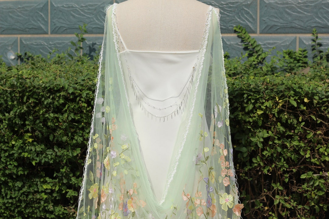 Floral Wedding Cape,embroidered Floral Wedding Cape,bridal Cape Floral ...