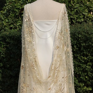 Gold Glitter Star Cape Veil,celestial Wedding Cape,bridal Cape Stars ...