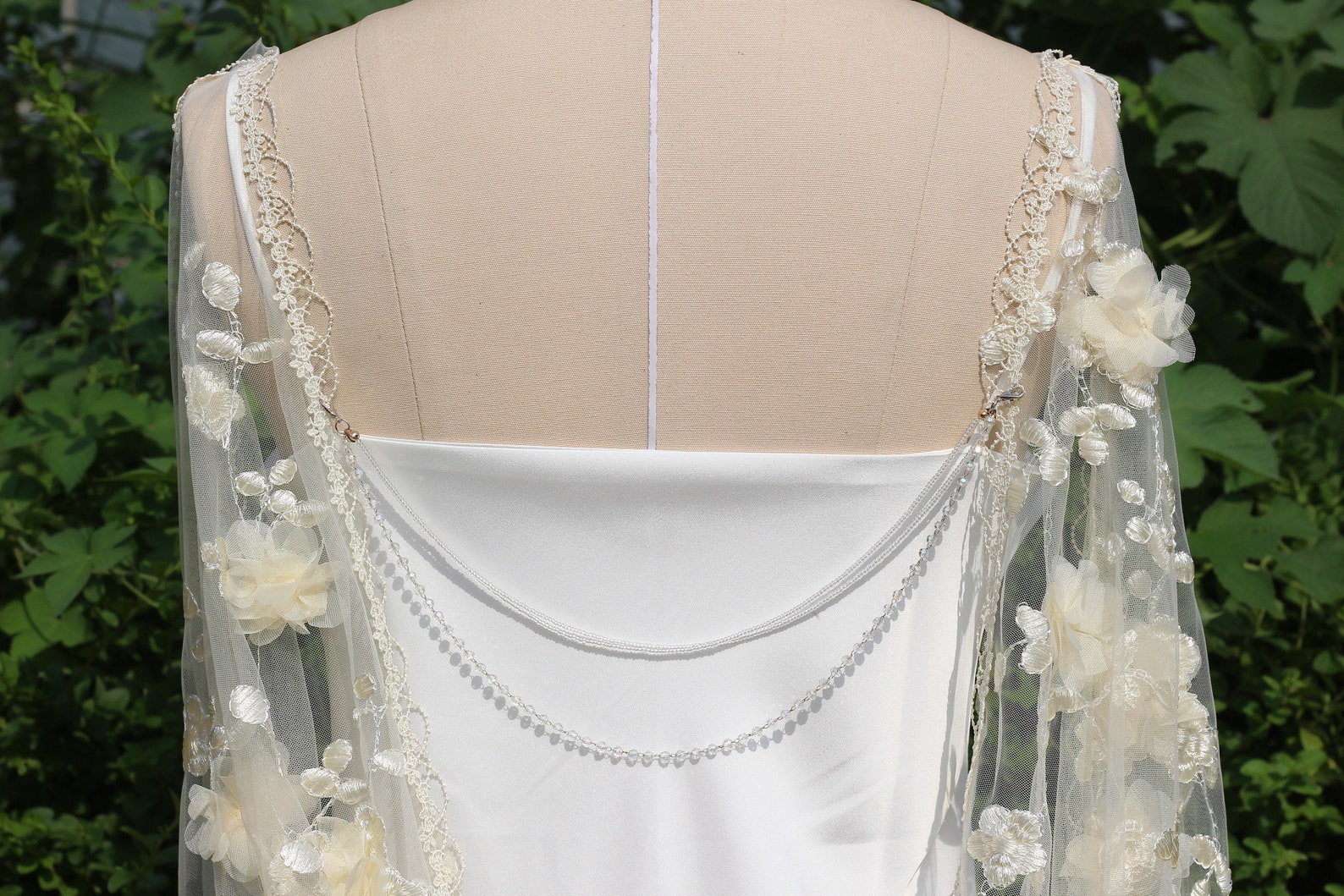 Beige Floral Embroidered Wedding Cape Veil, Lace Trim - Etsy