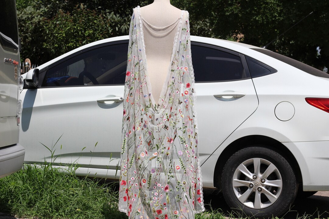 Floral Embroidered Wedding Cape, Wildflower Bridal Veil - Etsy
