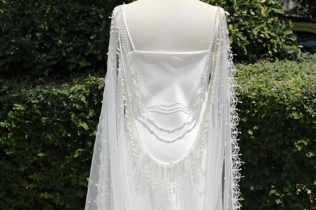 Pearl Bridal Cape, Wedding Back Necklace, Handmade Shoulder Shawl - Etsy