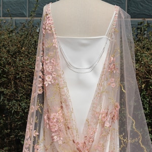 Pink Flower Cape,floral Bridal Cape,floral Embroidered Wedding Cape ...
