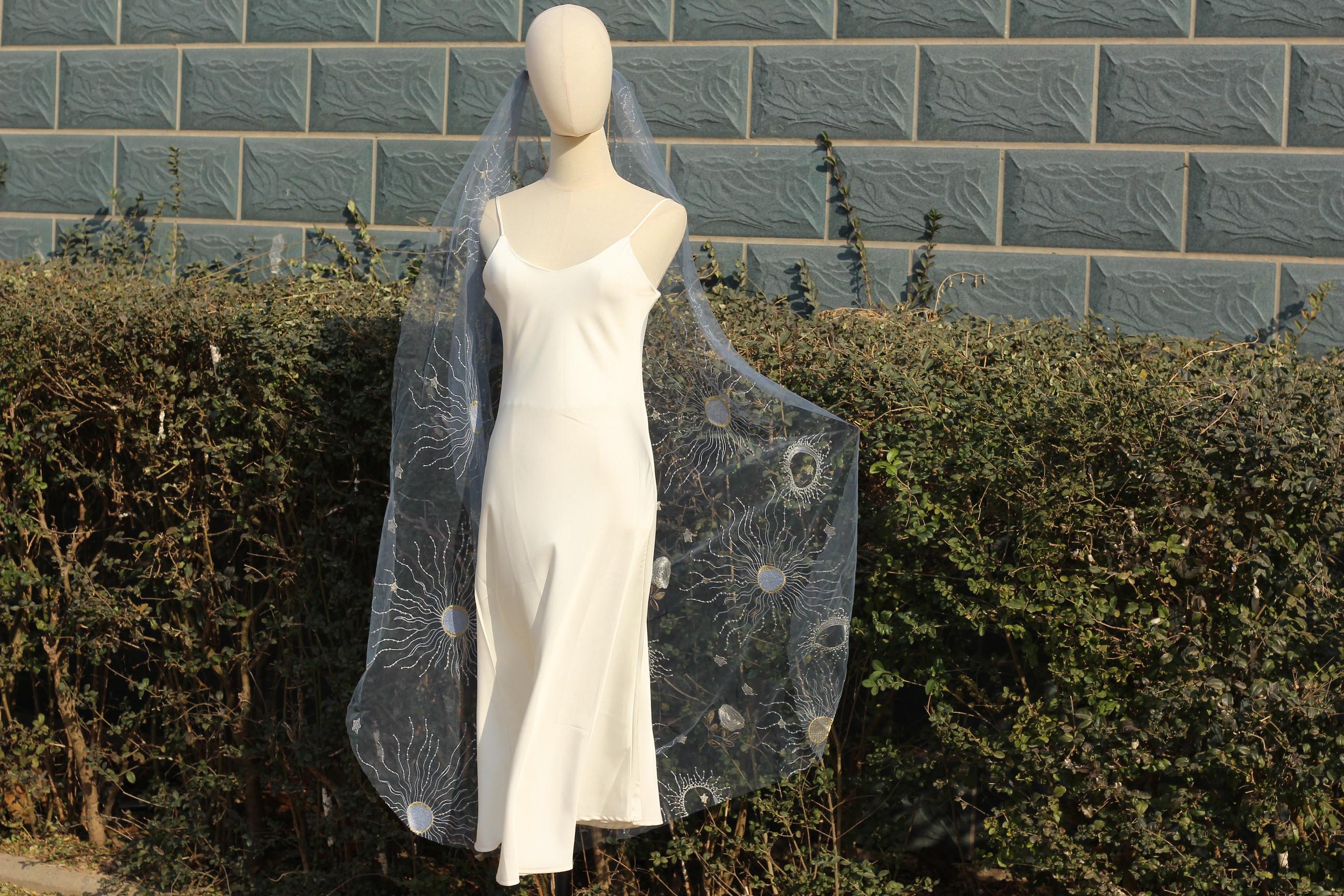 Blue Celestial Veil,vintage Veil,sun Stars and Moon Wedding Veil,night ...