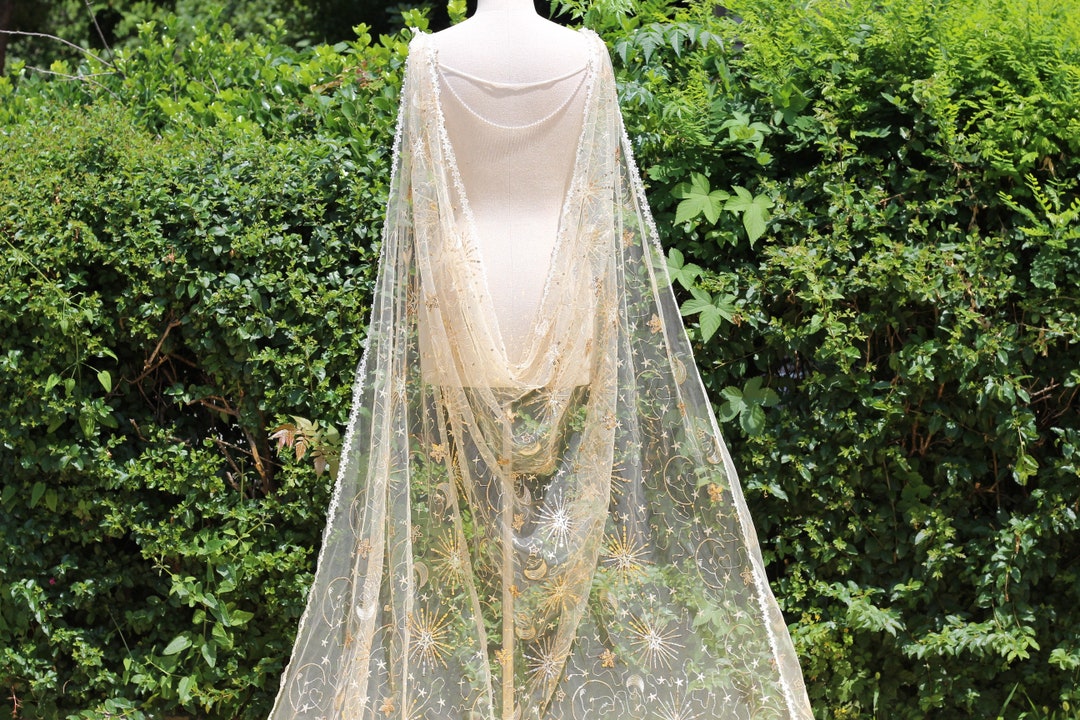 Gold Glitter Star Cape Veil,celestial Wedding Cape,bridal Cape Stars ...