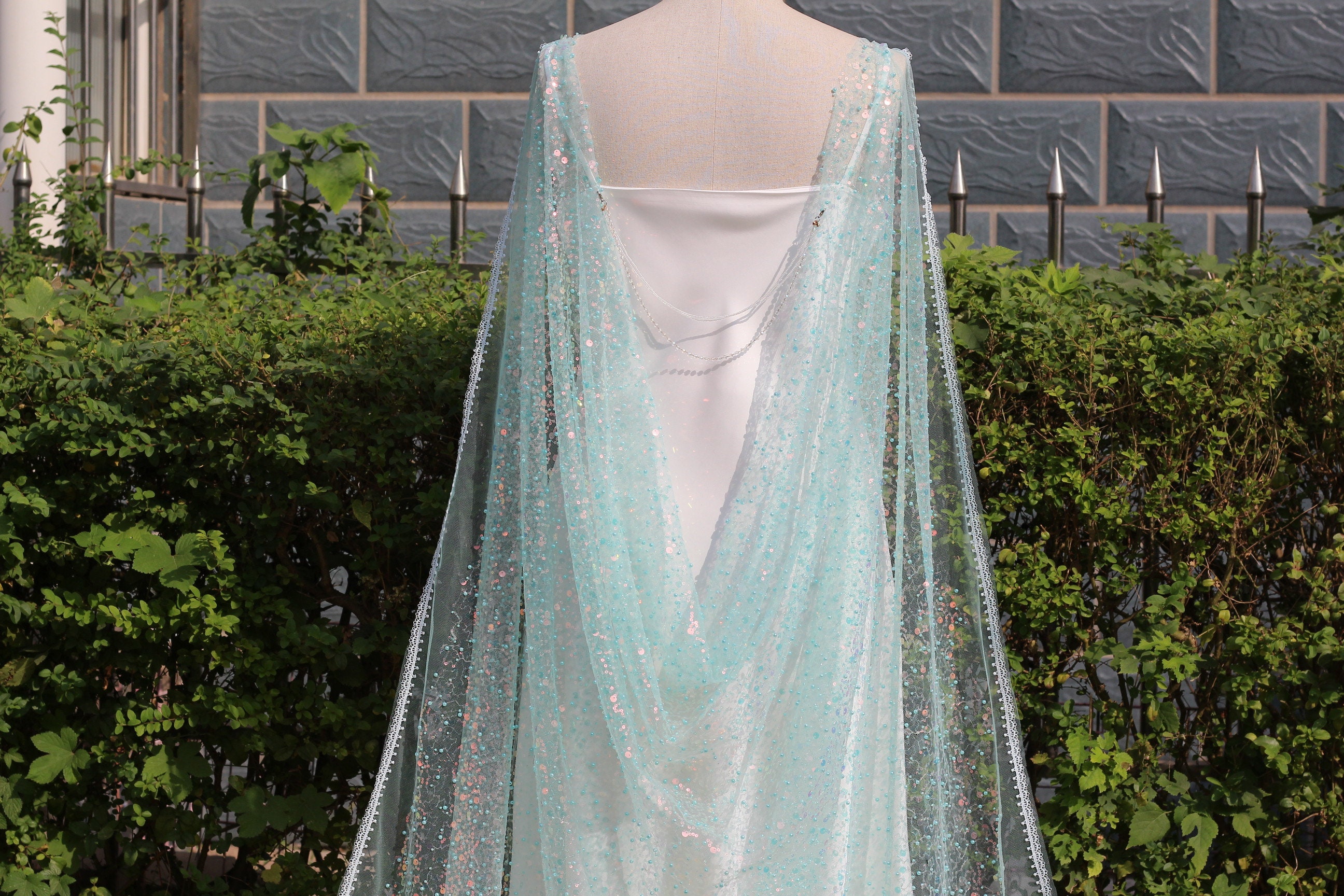 Blue Bridal Cape Glitter Capewedding Cape Veilbridal Cape - Etsy