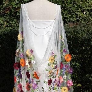 Embroidered Floral Bridal Cape, Colorful Wildflower Wedding Veil - Etsy