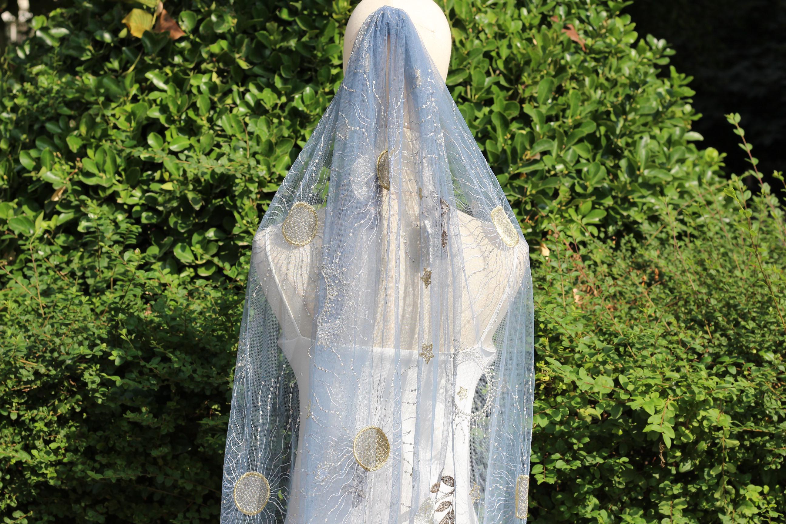Blue Bridal Veil,celestial Veil,star Cape,moon Cape Veil,celestial ...