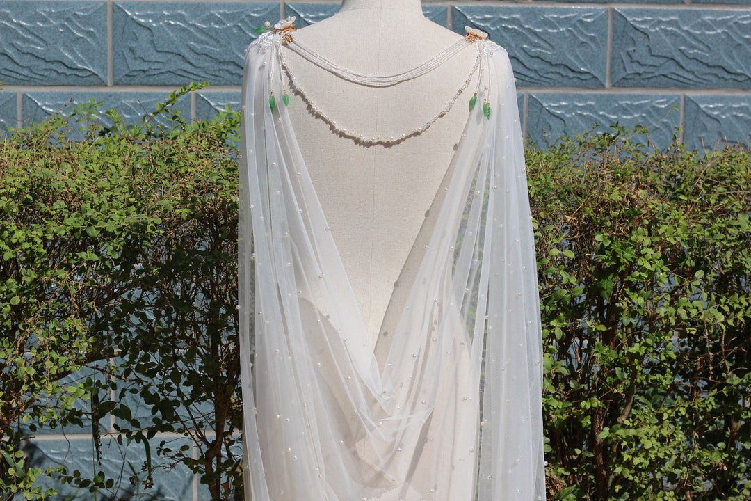 Wedding Dress Cape With Back Necklace,pearl Bridal Drape Cape With Back ...