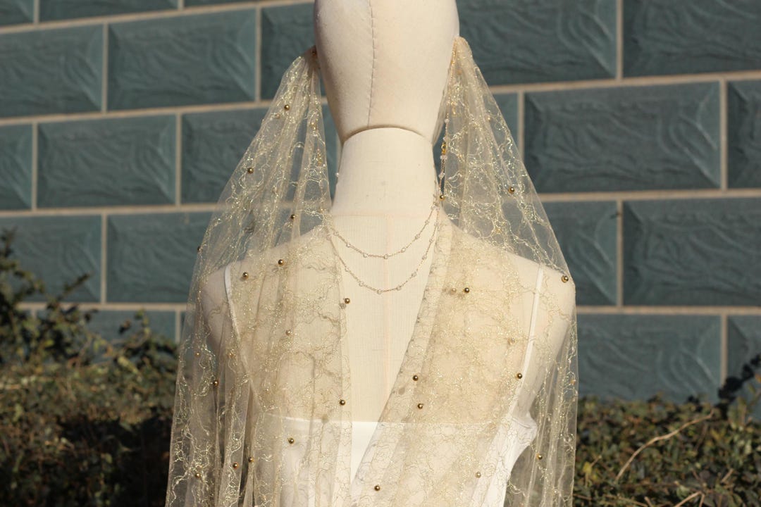 Pearl Tulle Draped Wedding Veil, Boho Bridal Hair Piece - Etsy
